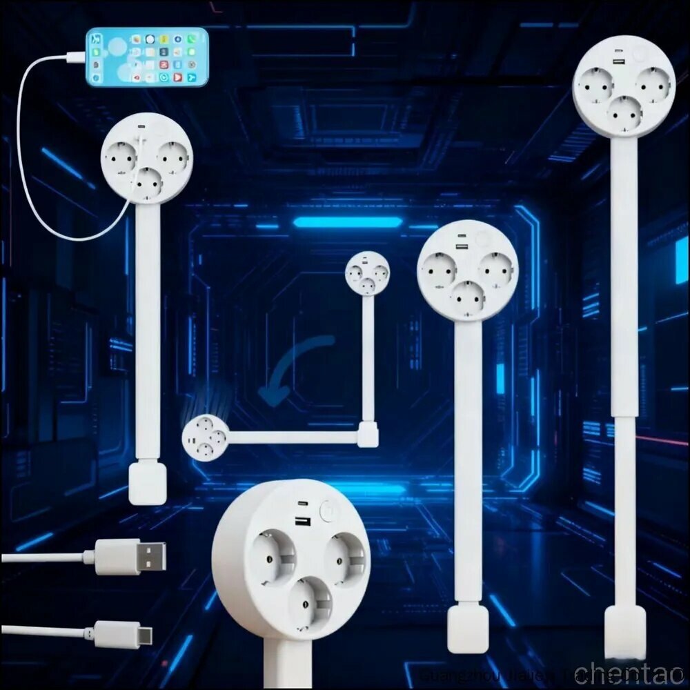 Эксклюзивная поворотная колодка на 5 розеток с заземлением и выключателем