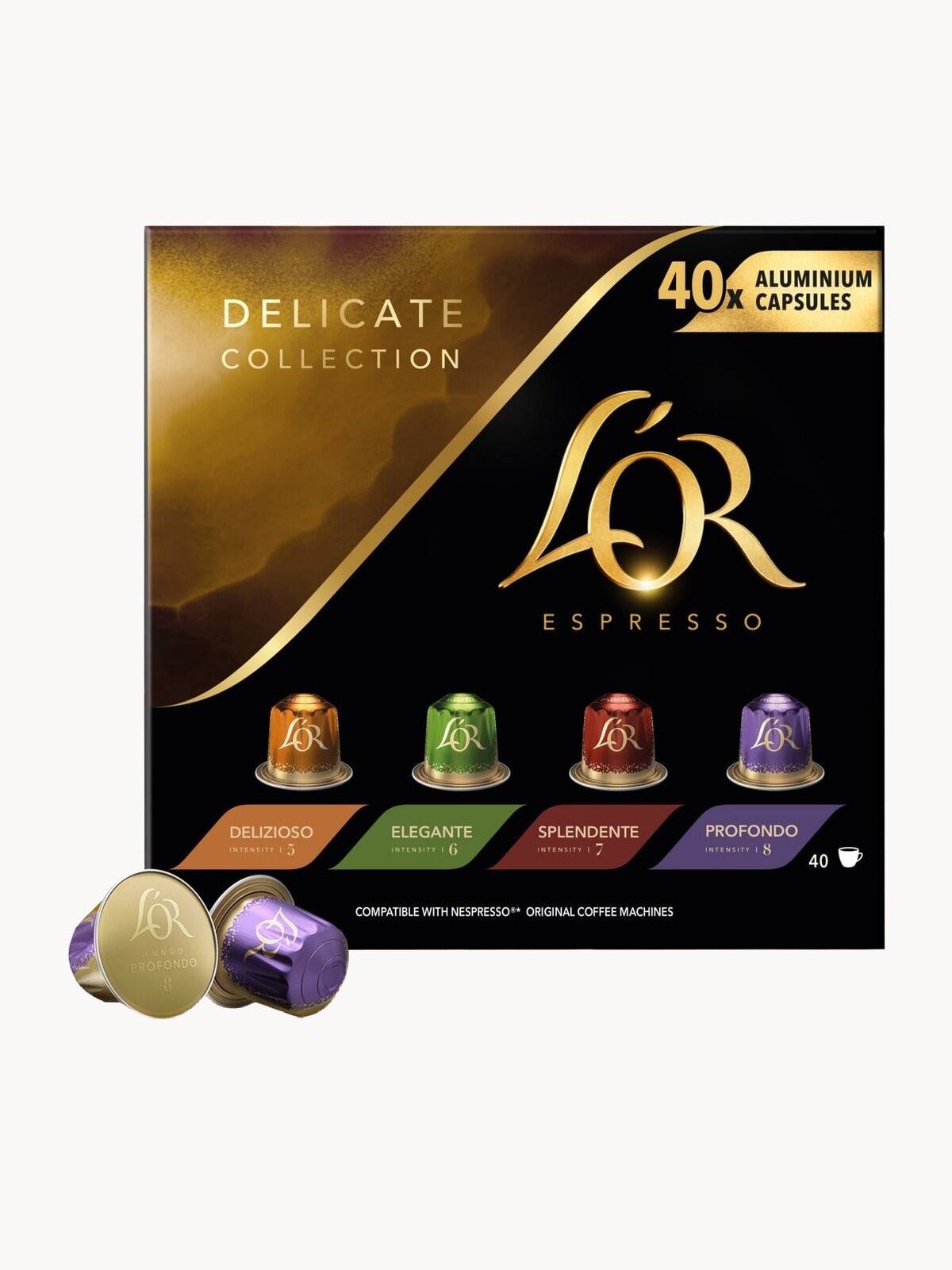 Набор кофе в капсулах L’OR Espresso: Delizioso, Lungo Elegante, Splendente, Lungo Profondo, 4 упаковки, 40 капсул
