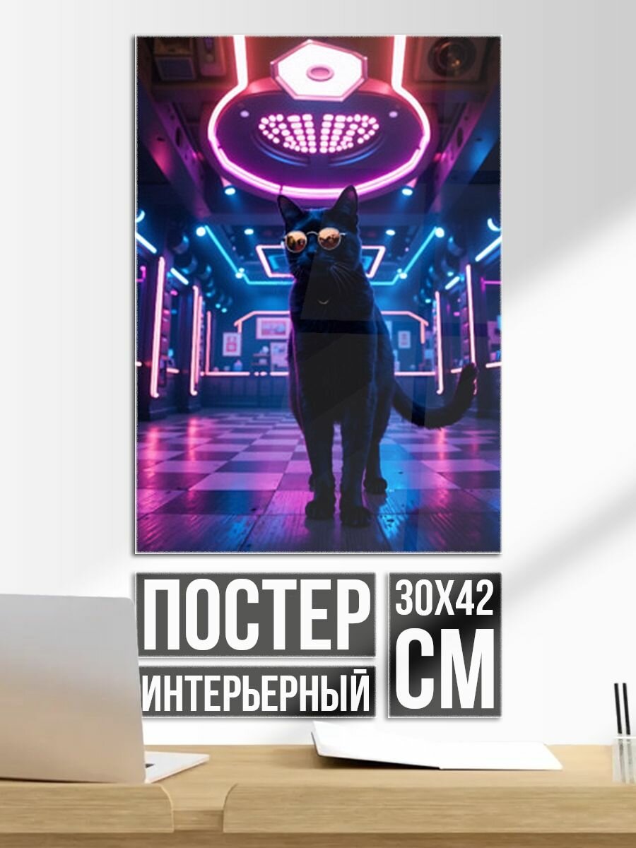 Постер на стену Крутой черный кот в солнцезащитных очках