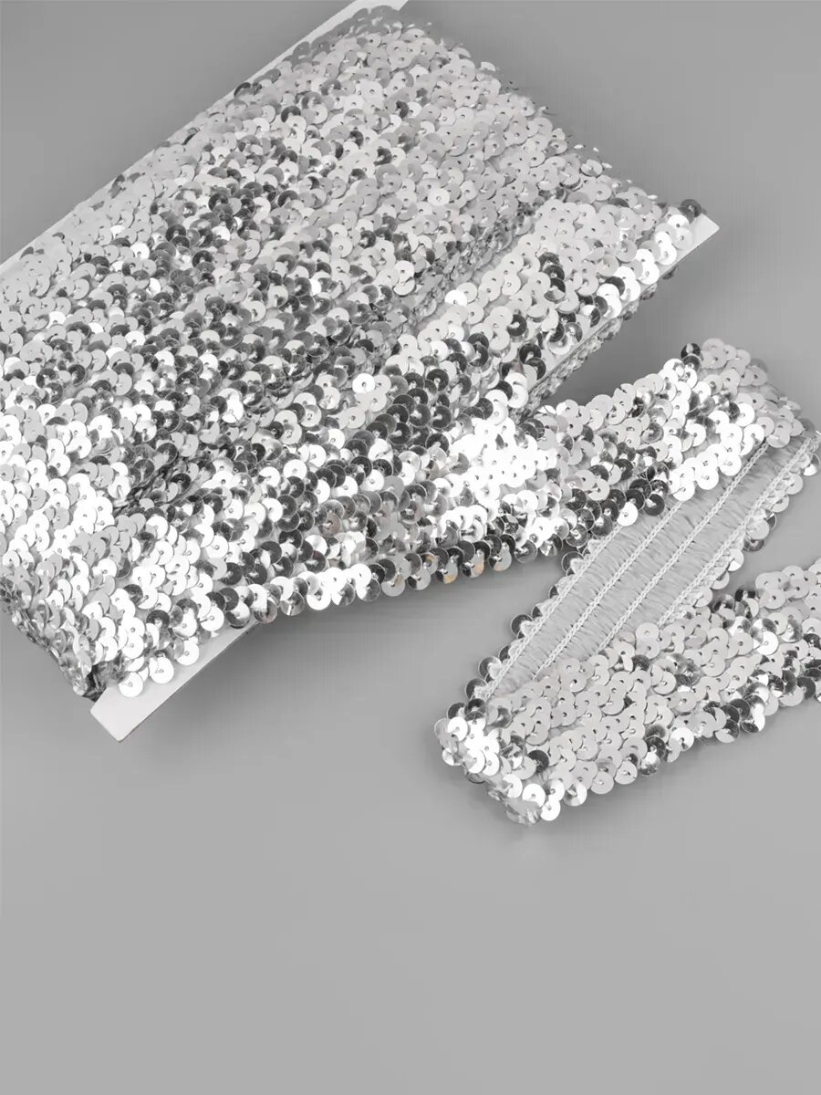 Тесьма лента с пайетками на резинке, 3,5см 9м, 1шт