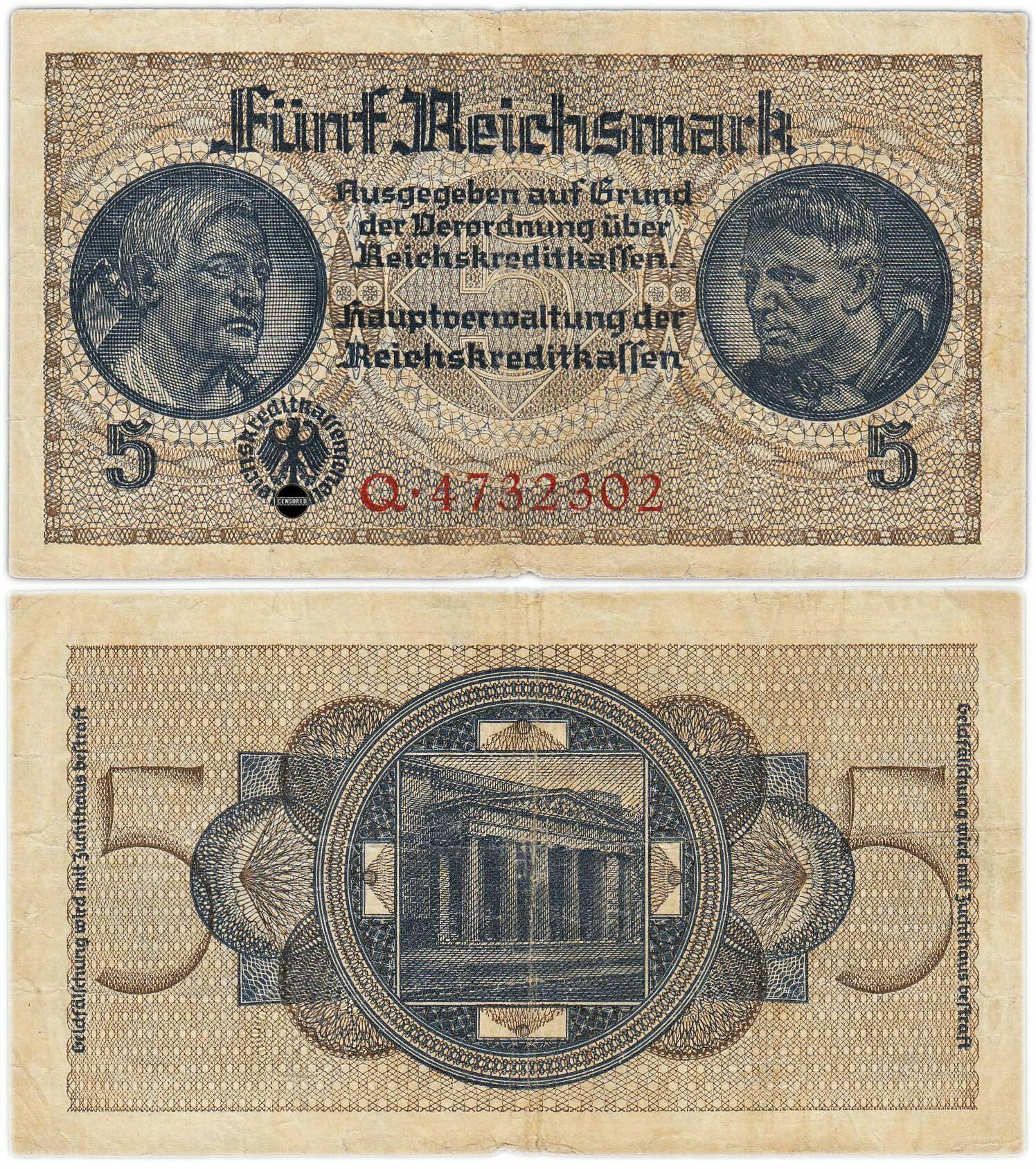 Германия 5 рейхсмарок reichsmark 1940-1945 "Немецкие оккупационные территории"