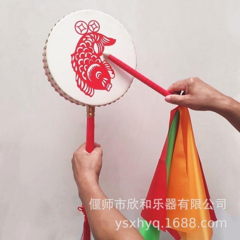 Рыболовный барабан, барабан из коровьей кожи, реквизит, веерный барабан, дочерний барабан, тайпин барабан, барабан для родителей и детей, ручной барабан, детский ручной барабан, музыкальный инструмент, нематериальное культурное наследие