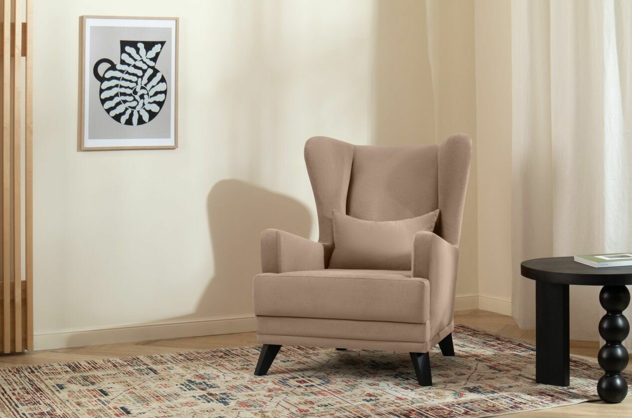 Кресло в гостиную мягкое Divan.ru Оксфорд Velvet Coffe, темно-бежевый, велюр, с подлокотниками