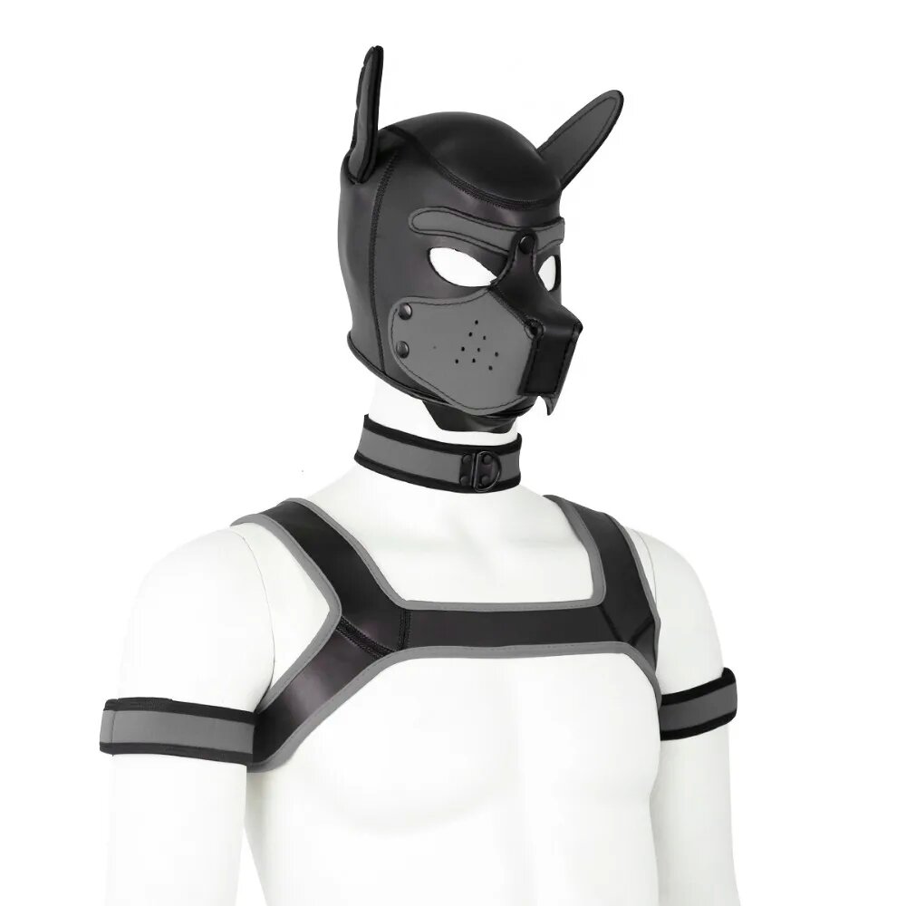 Маска ролевая Dog Hood "Puppy Play", для игр БДСМ, губка, серый, размер L