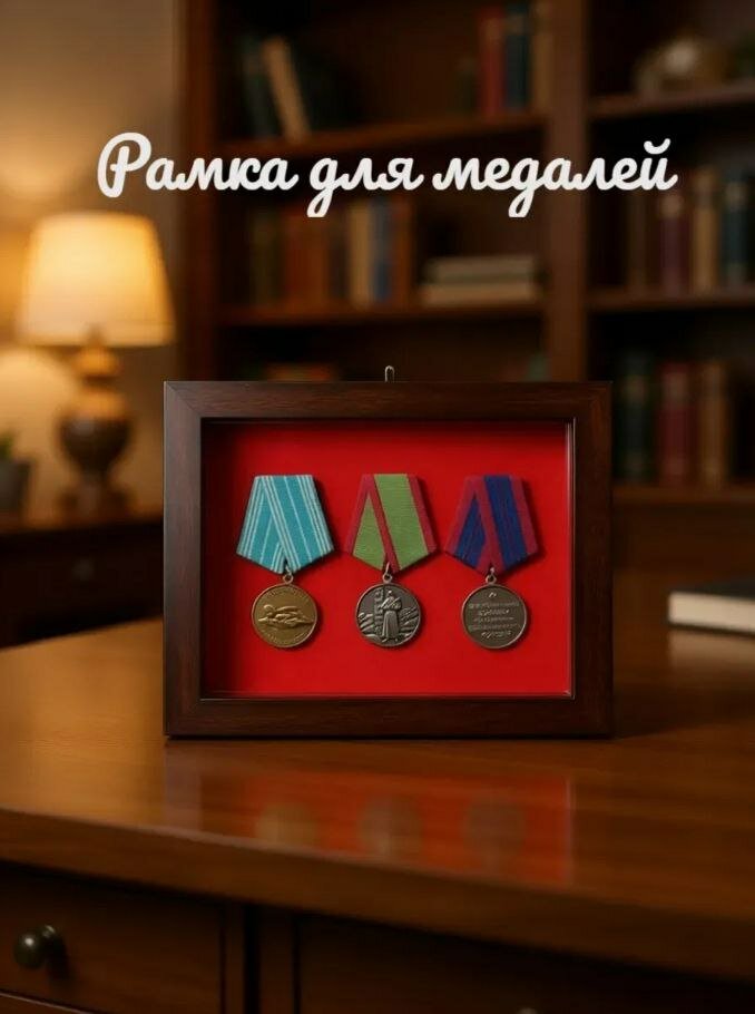 Рама футляр ручной работы для медалей, орденов и нагрудных знаков красная