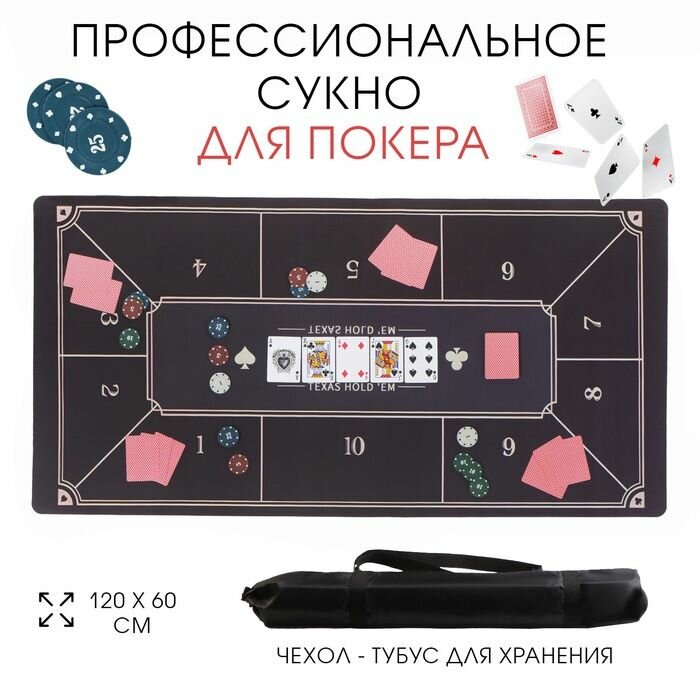 Сукно для покера КНР прорезиненное, 120х60 см, толщина 3 мм, черное