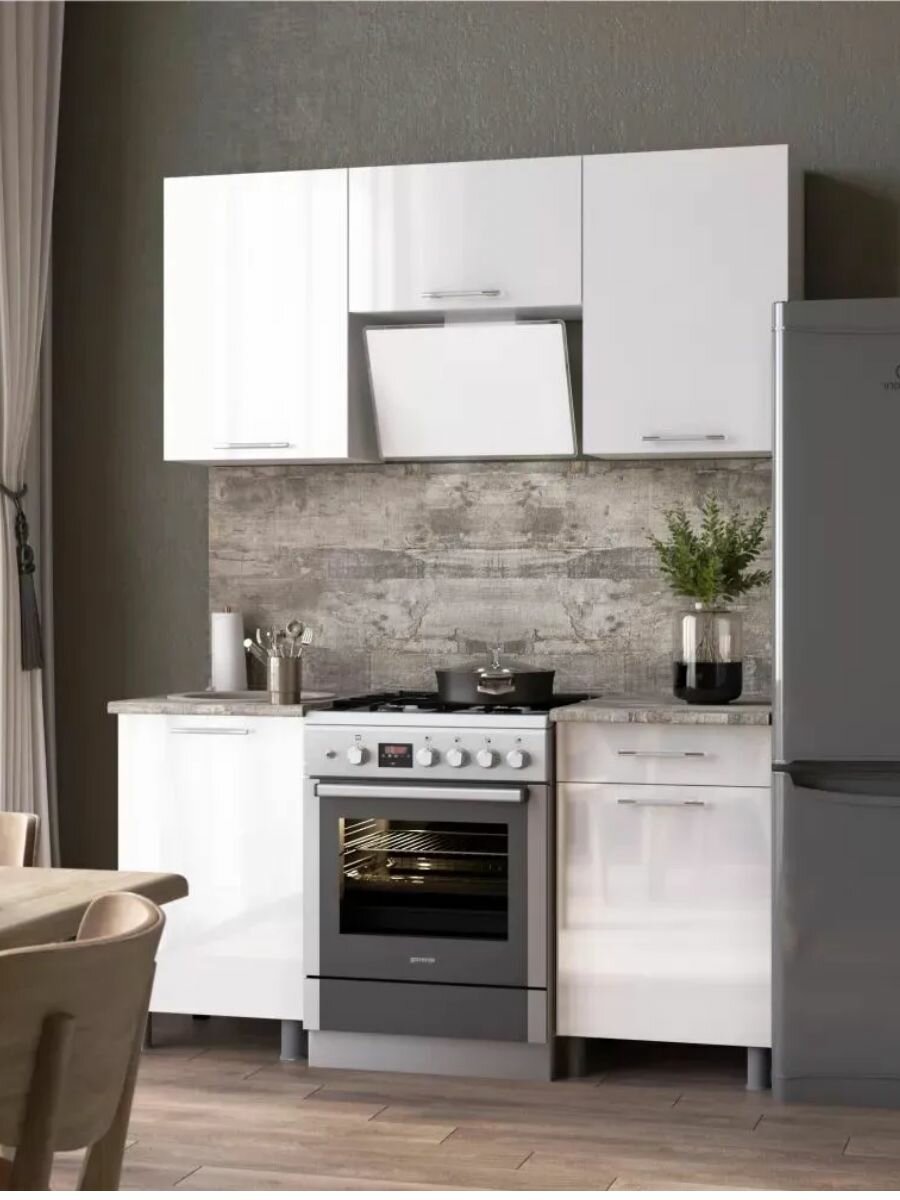 Кухонный гарнитур (кухня) без столешницы Танго 1.6 м с окапом, МДФ фасад Белый , корпус белый с теснением древесные поры ЛДСП 1600х2160х430 тэкс