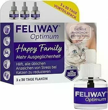 Optimum Cat, Усиленный рассеиватель успокаивающих феромонов, дозатор на 30 дней - 3 упаковка, Прозрачный,48 мл