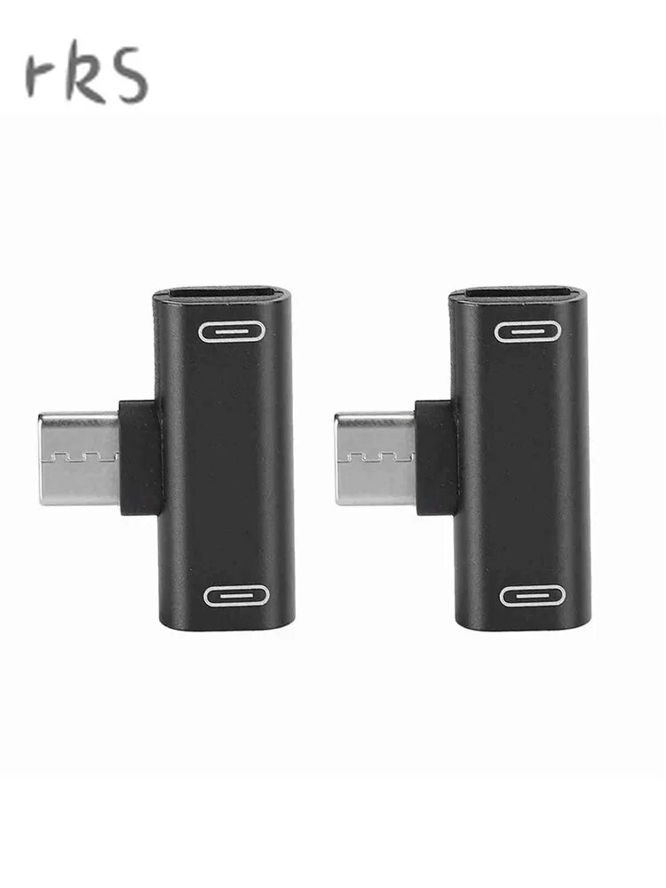Конвертер-сплиттер Type-C 2 в 1, двойной адаптер для наушников, USB-аудио зарядное устройство, 2 шт, черный.