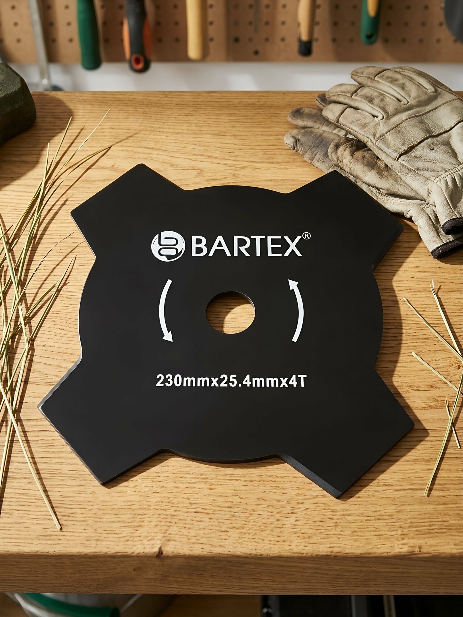 Нож для триммера Bartex 4 зуба 230 мм, 25.4 мм, для жесткой травы, стальной, черный