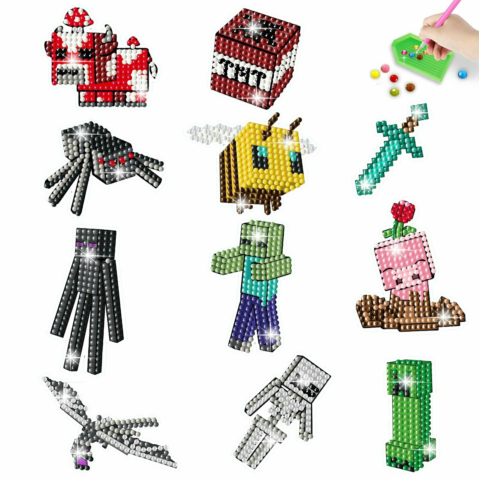 Алмазная мозаика Наклейки для детей Стикеры "Куклы Minecraft" Набор 11 шт