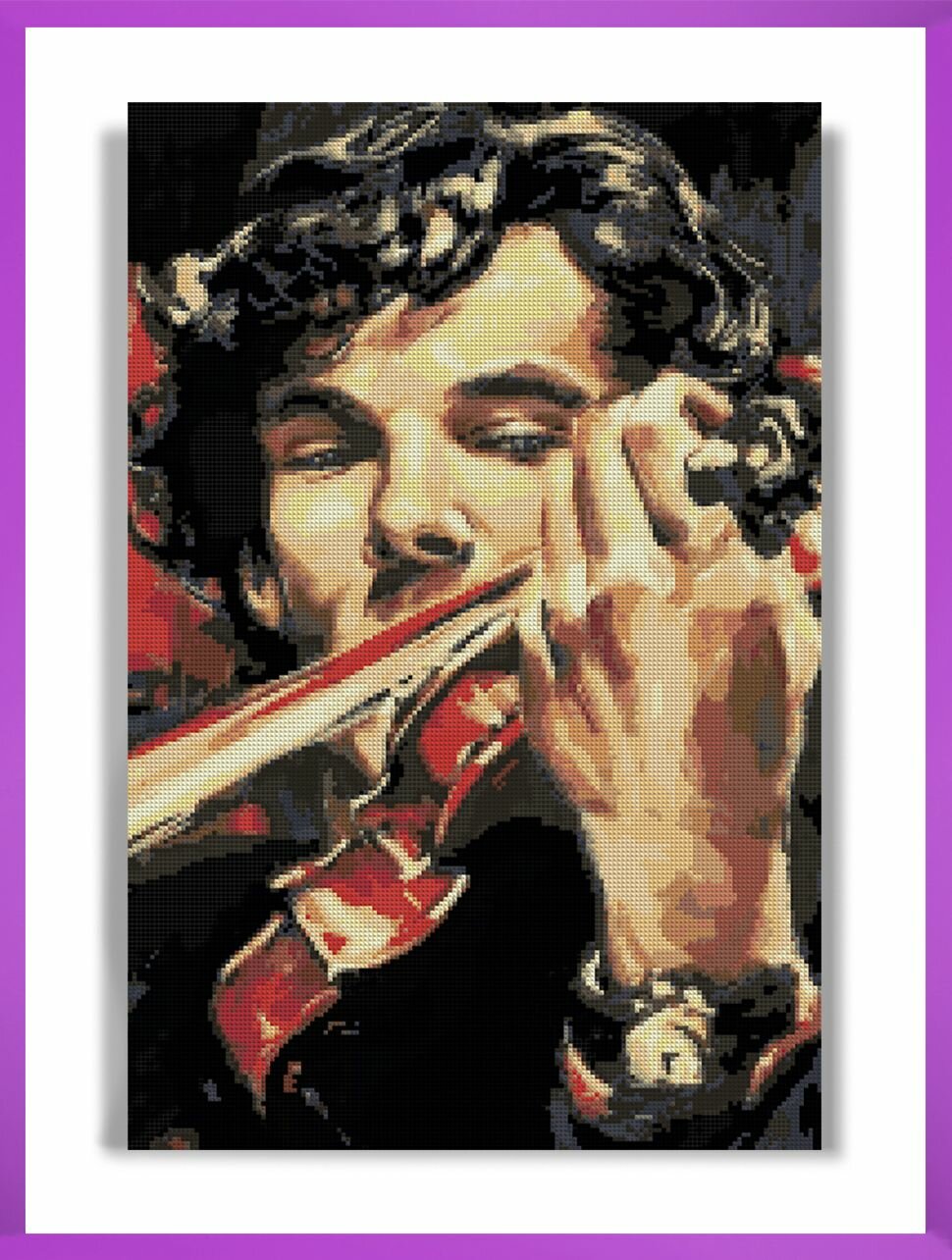 Алмазная мозаика на подрамнике - вышивка Шерлок и скрипка 40 х 60 см