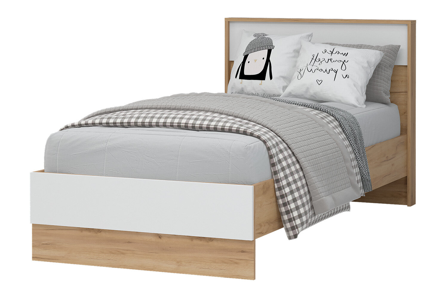 Кровать двуспальная Hoff Ирис 90х200 см, основание в комплекте, цвет дуб крафт золотой, белый шагрень