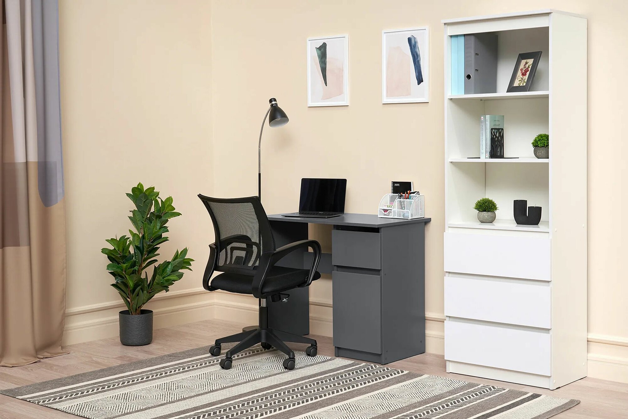 Стол письменный "Эдвуд", графит-серый, с тумбой, 1 ящик, ЛДСП