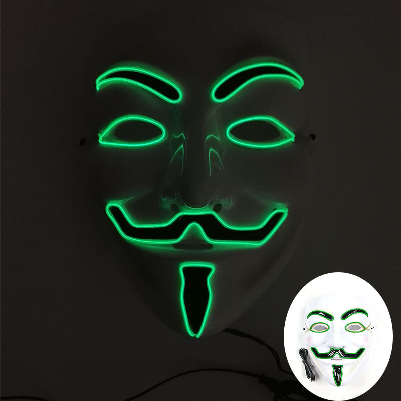 Маска V-образная "Вендетта", для косплея, светодиодная, холодная, светлая