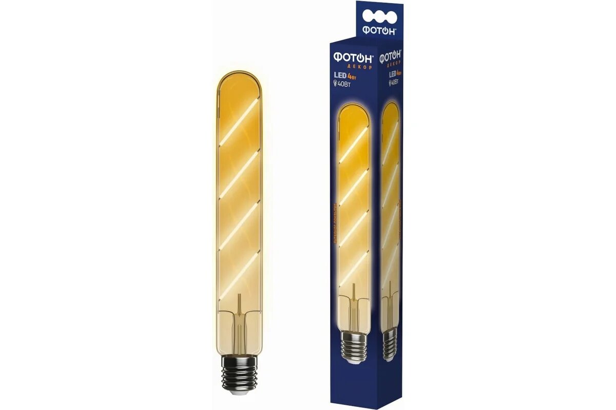 Фотон Лампочка светодиодная филаментная LED T30/225 4Вт E27 2200К, теплый свет, 23938