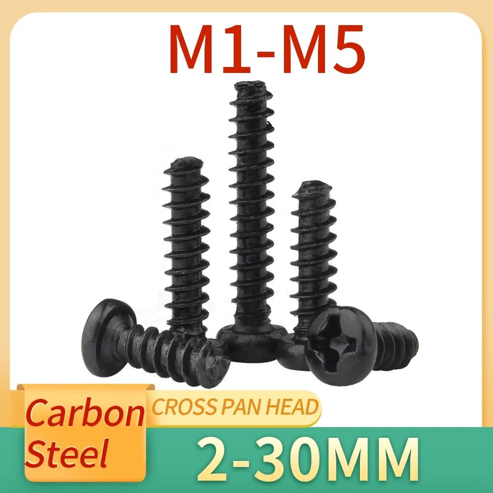 Самонарезающие винты черные из углеродистой стали M1-M5 М2, 20mm x100pcs
