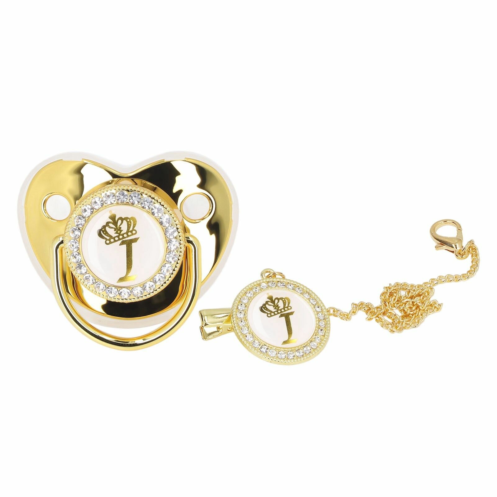 Соска для младенцев с золотой короной и буквенным узором, портативная, 6-18 месяцев, из PP и силикона, включает цепочку