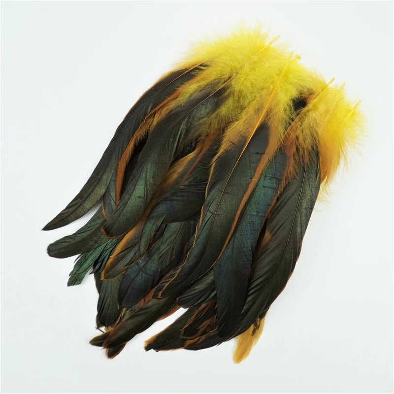 50 шт. окрашенные перья петуха FlyReal 15-20 см Желтый, Yellow