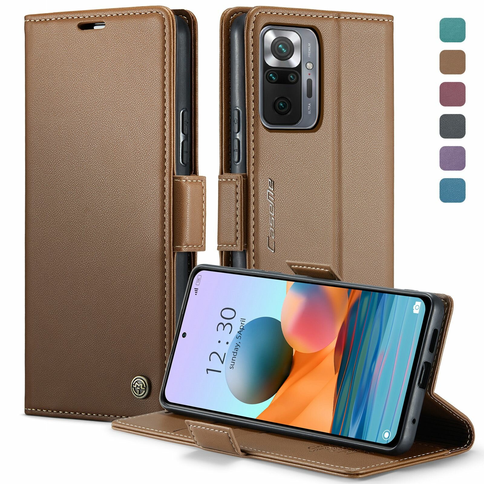 CaseMe Кожаный чехол для Xiaomi Redmi Note 10 Pro 4G / Note 10 Pro Max /Сяоми Редми Ноут 10 Про RFID-блокировка, магнитная застежка, держатель для карт, подставка, противоударная, новинка