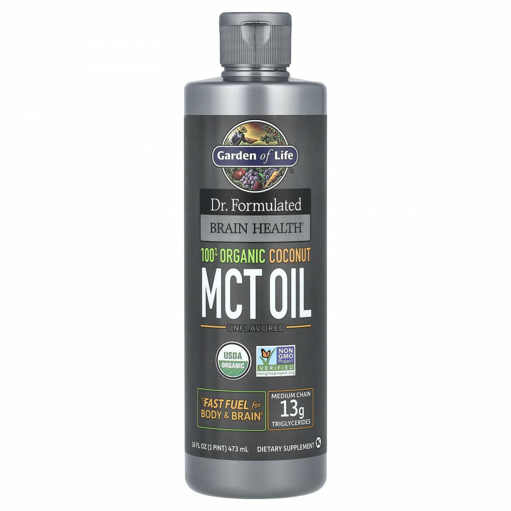 Garden of Life, Цельнопищевой магний Formulated Brain Health, 100% органическое кокосовое масло со среднецепочечными триглицеридами, без добавок, 473 мл (16 жидк. унц.)