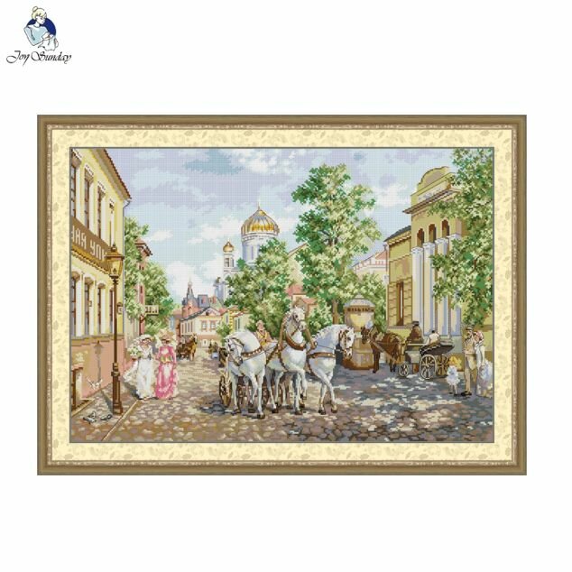 Joy Sunday Набор для вышивания крестом 14CT Лошадь перед церковью