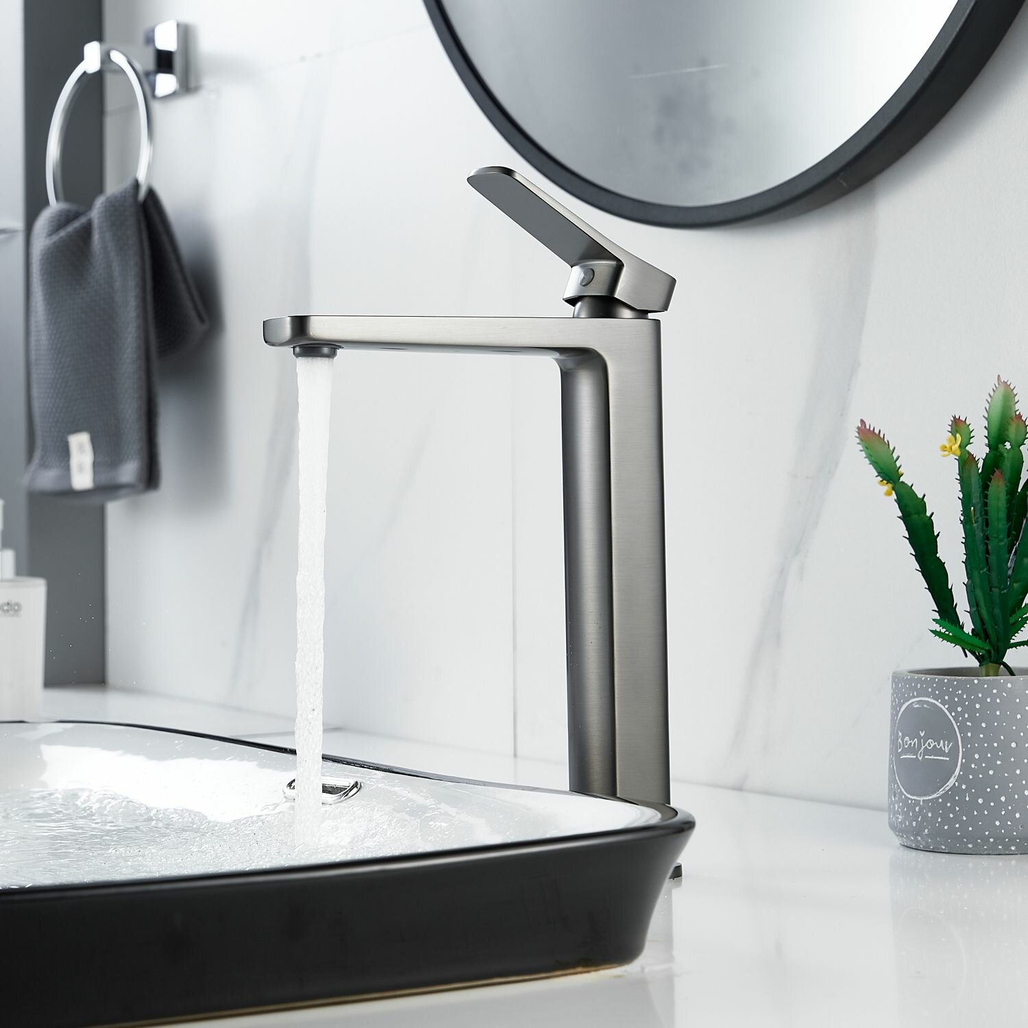 Смеситель Raffine F1199T, для раковины, латунь, излив 155 мм, цвет оружейная сталь