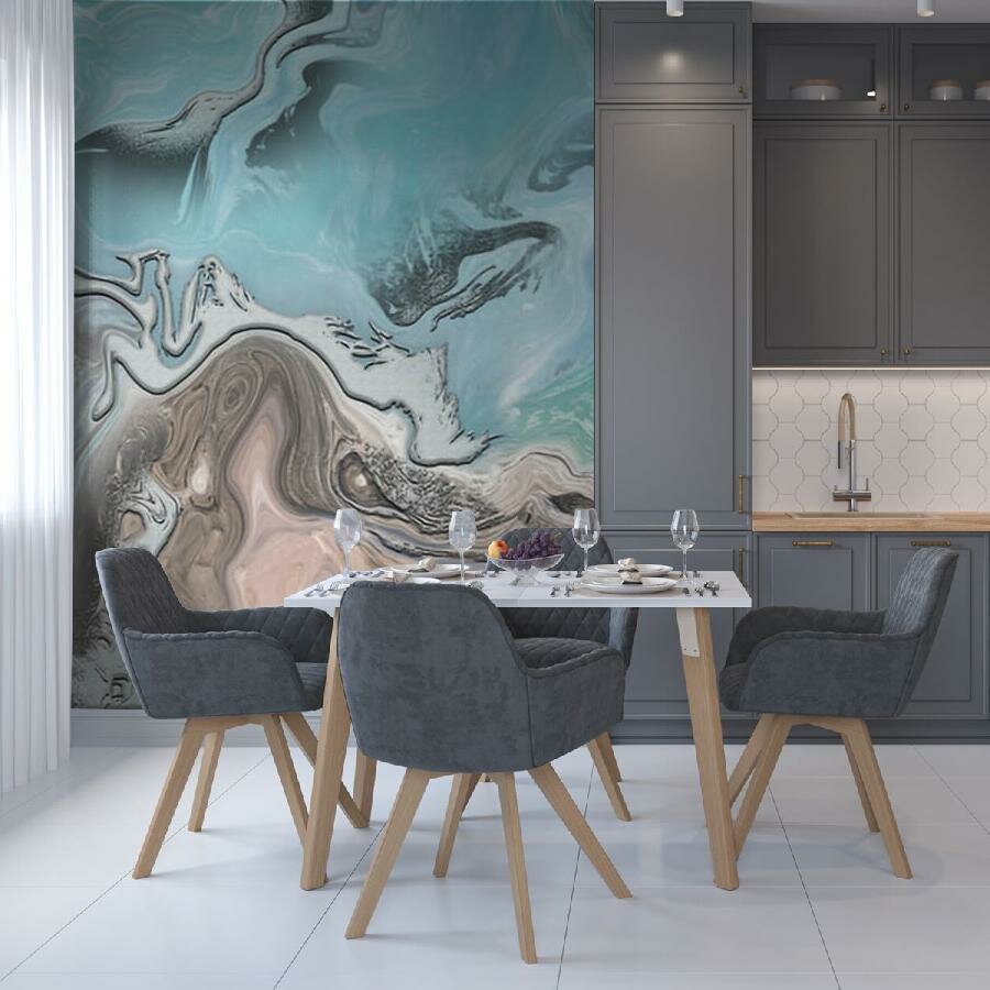 Фотообои Флюид бирюзовый 13-375-S-Холст 270 x 200 см (ВхШ) Бесшовные, флизелиновые, влагостойкие обои MasterFresok