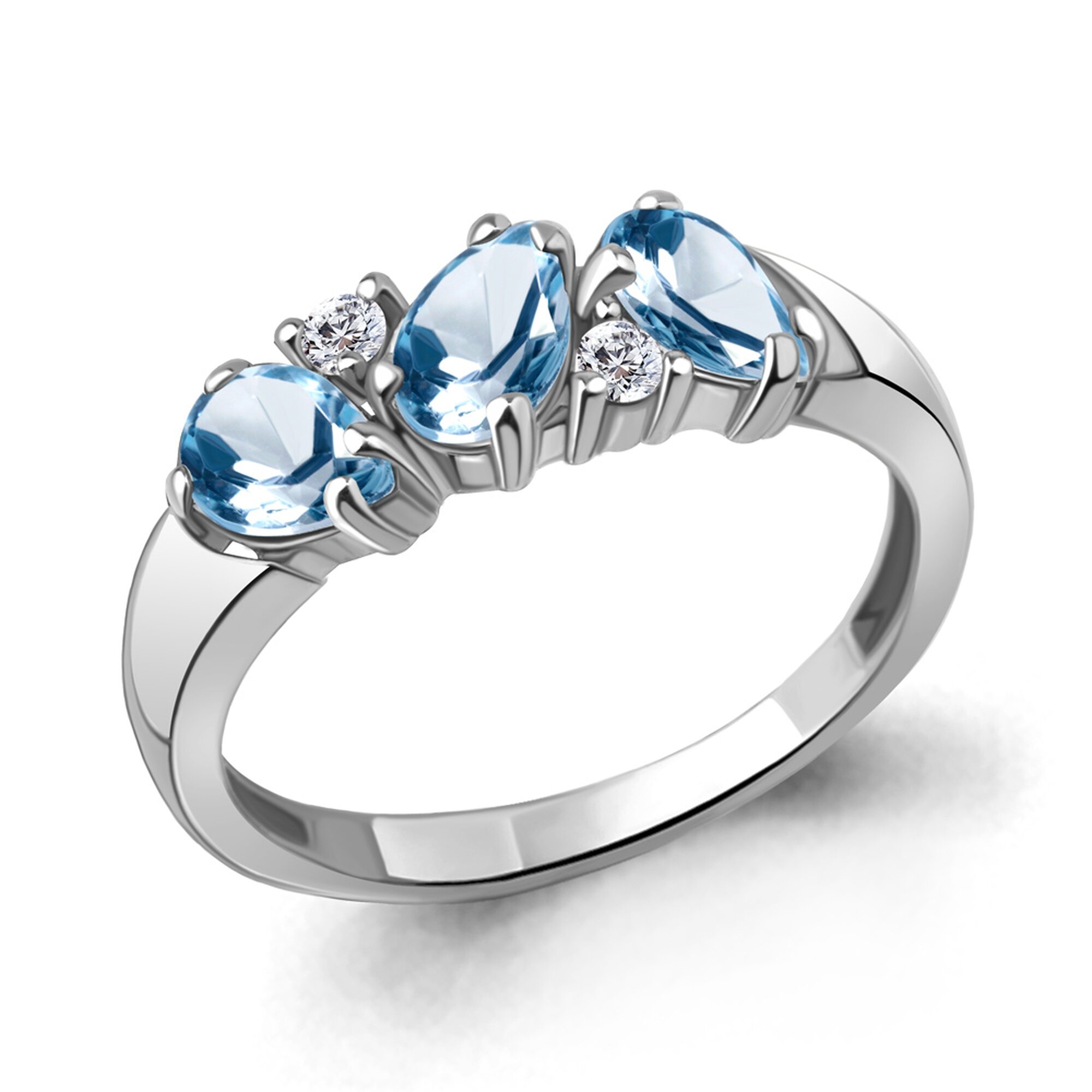 Кольцо дорожка, серебро, 925 проба, родирование, фианит, топаз