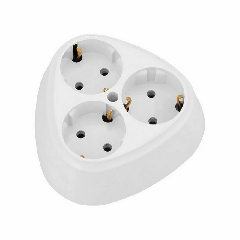 Розетка 3-местная BYLECTRICA Пралеска треугольная с заземлением IP20, белый