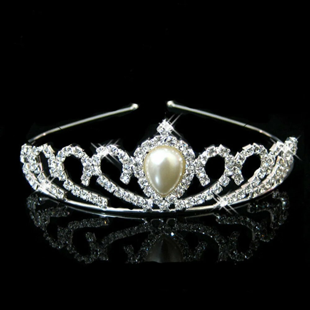 Корона для девочки с жемчугом и кристаллами, Metal color: 10