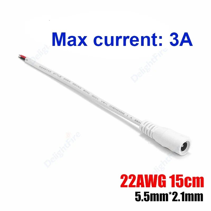 Кабель питания DelightFire DC connector cable wire 5.5 2.1 мм 5В 12В 100pcs, G