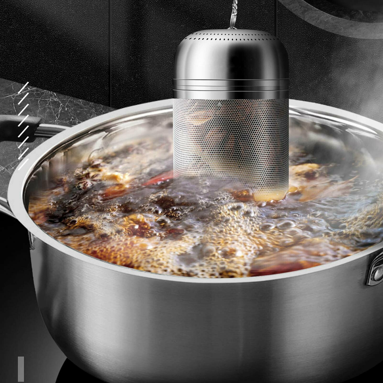 Фильтр для специй из нержавеющей стали, ситечко для приправ, многофункциональное мелкоячеистое ситечко для чая, заварочный чайник с длинной цепочкой, крючок