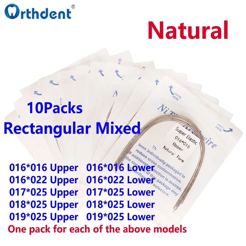 Orthdent NiTi дуги ортодонтические, 10 шт, Natural Rect Mix