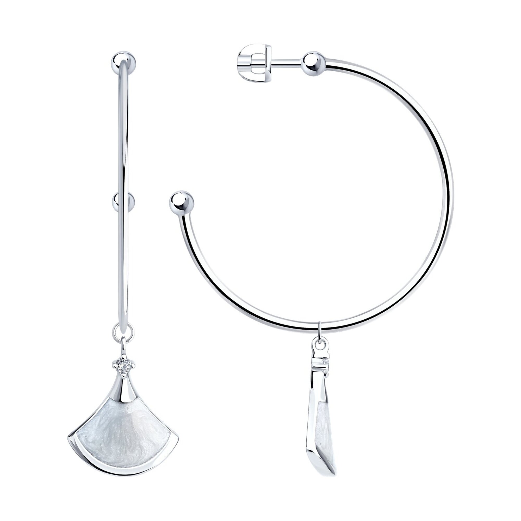 Серьги пусеты, серебро, 925 проба, родирование, эмаль, фианит