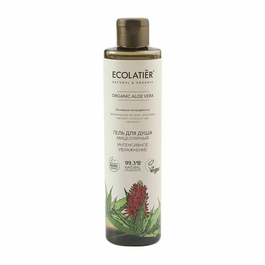 Гель для душа Ecolatier "Green", Organic Aloe Vera, Интенсивное увлажнение, мицеллярный, 350 мл