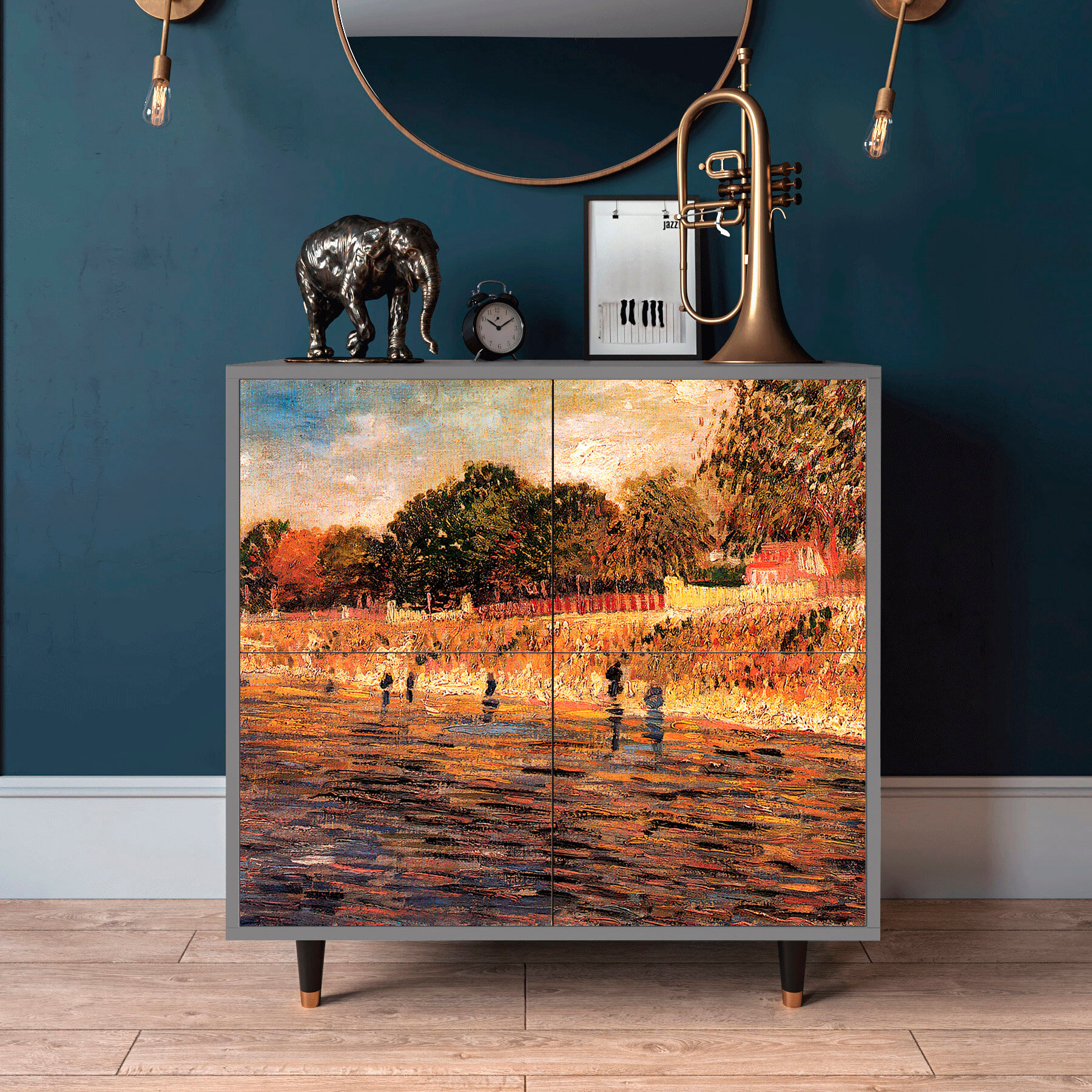 Комод - STORYZ - BS3 The Banks of the Seine by Van Gogh, Размер - 94 x 96 x 48 см, Цвет корпуса - Серый