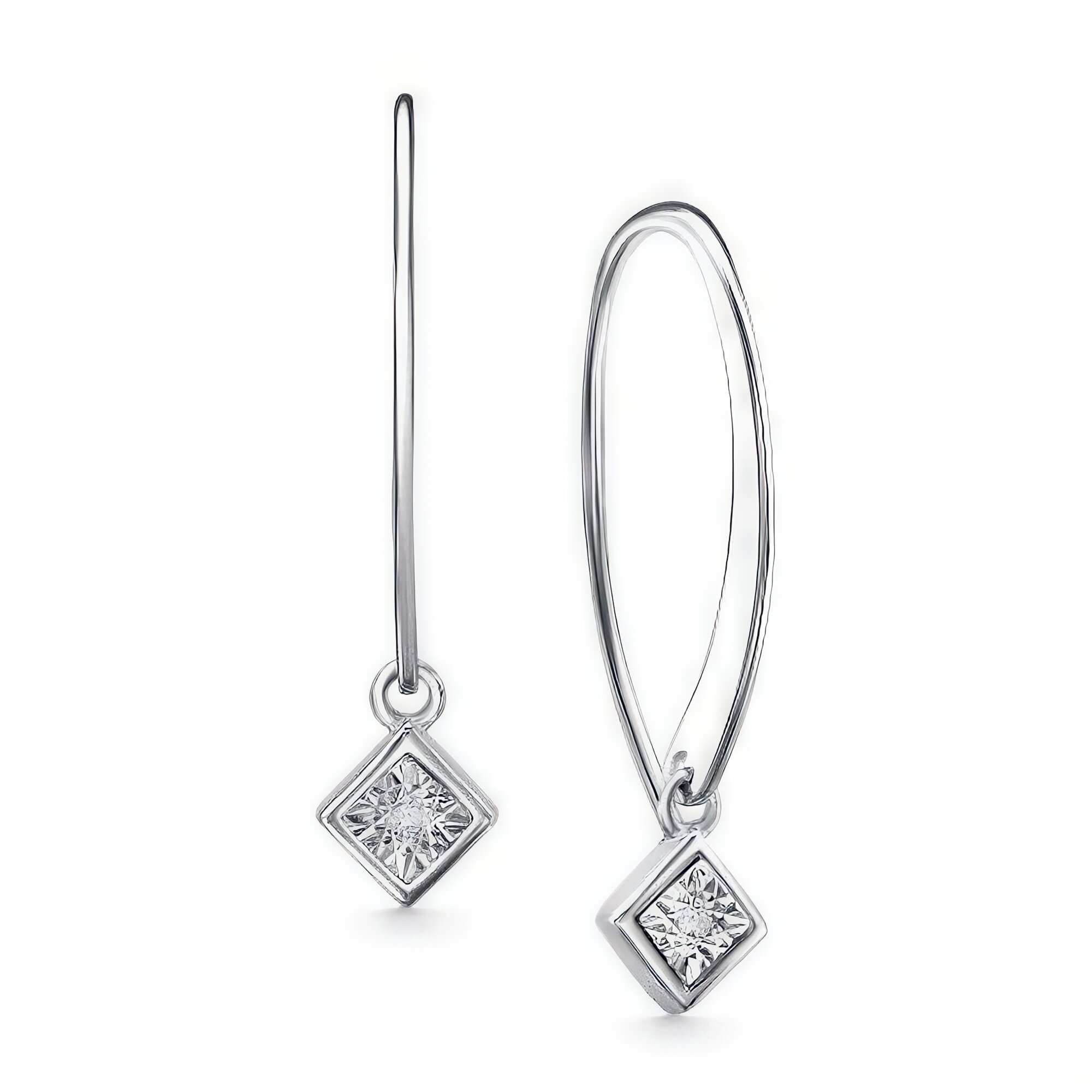 Серьги, серебро, 925 проба, родирование, бриллиант