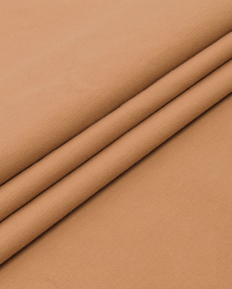 Ткань Футер 2-х нитка пенье. Состав: 73% хлопок, 22% пэ, 5% лайкра. Цвет темно-бежевый. Готовый отрез 3*1,85 м.