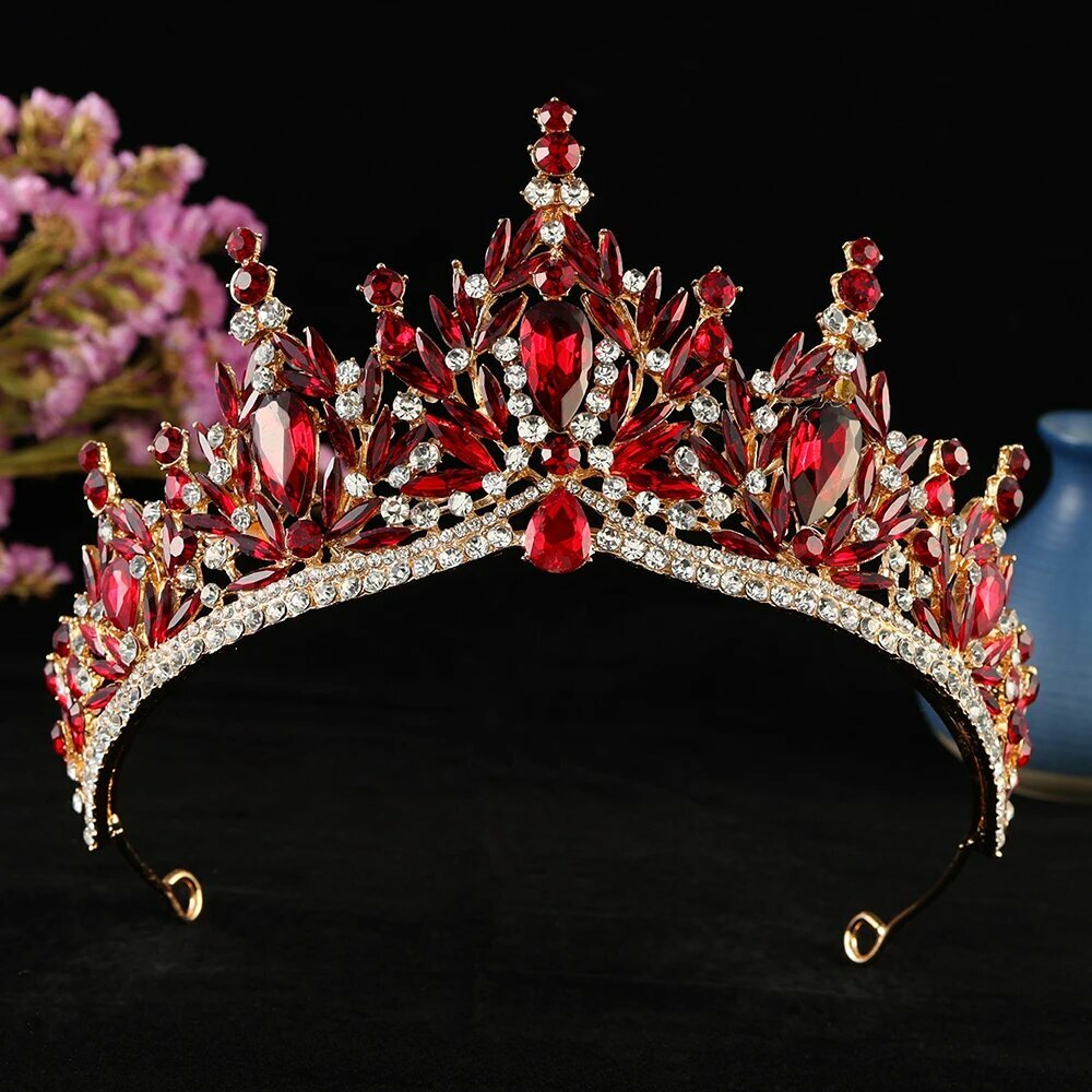 Золотая винтажная тиара с кристаллами George Black Gold Red