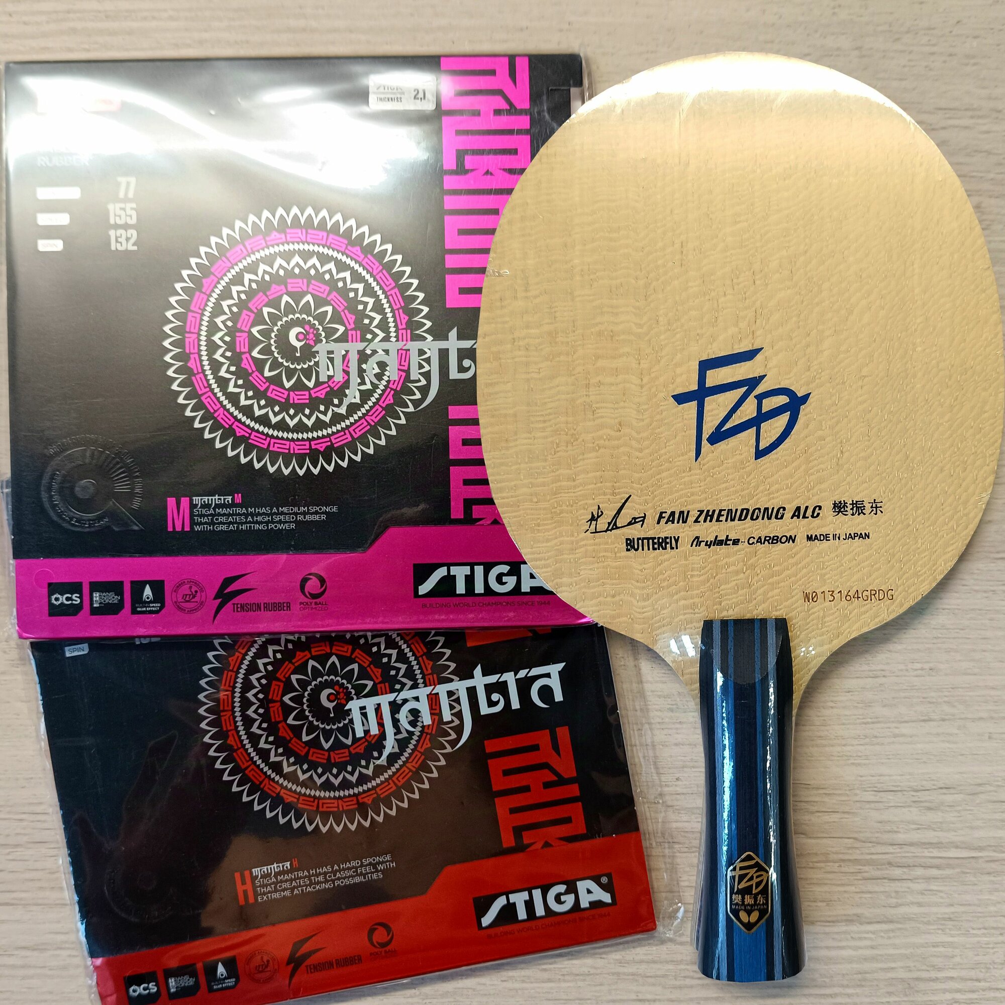 Ракетка ручной сборки butterfly fan zhendong super alc+ Stiga mantra H + M