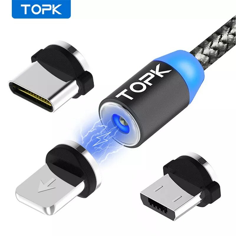 TOPK R-Line1 светодиодный магнитный кабель для iPhone X 8 7 6 Plus Micro USB кабель USB Type-C магнитные телефонные кабе