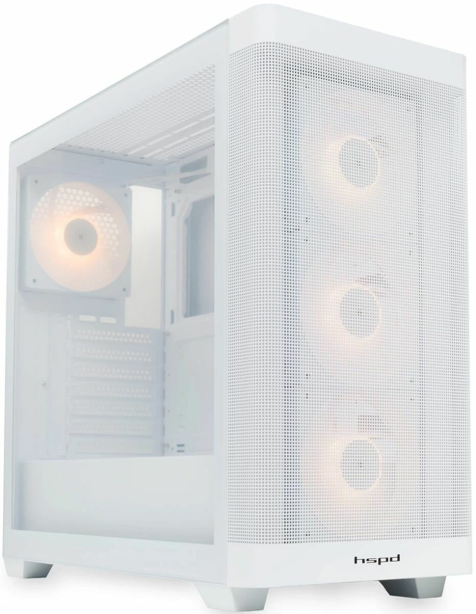 Корпус ПК без блока питания HSPD M740, Mesh Mid Tower, white, M740-TGWH-ARGB