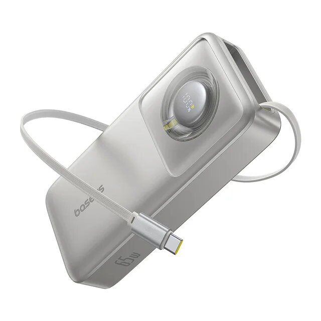 Внешний аккумулятор Baseus 65W, 20000 мАч со встроенным выдвижным кабелем Type-C