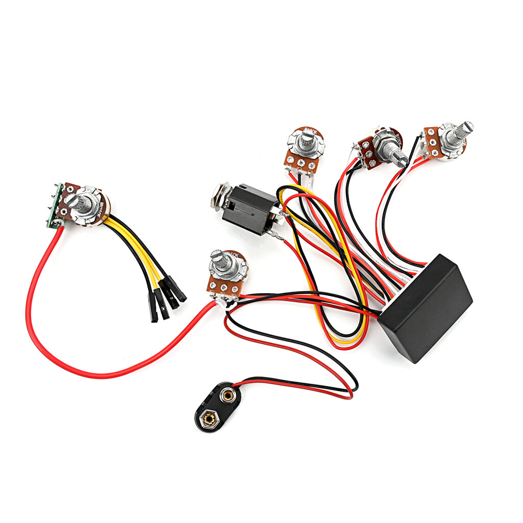 EQ 3 Band Bass Guitar Active Equalizer Preamp Circuit Pickup 1 Volume 3 Tone Pot, Material: Plastic+metal, Color: Shown as picture, Volume B100K, Tone: MN250K, Weight: 76g, Package Includes: 1 x 3 Band Active Bass Circuit