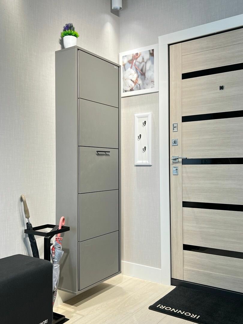 Обувница в прихожую IRONNORI Лайт 5 секций, Серый Лофт, профиль чёрный, 171x54.5x20 см