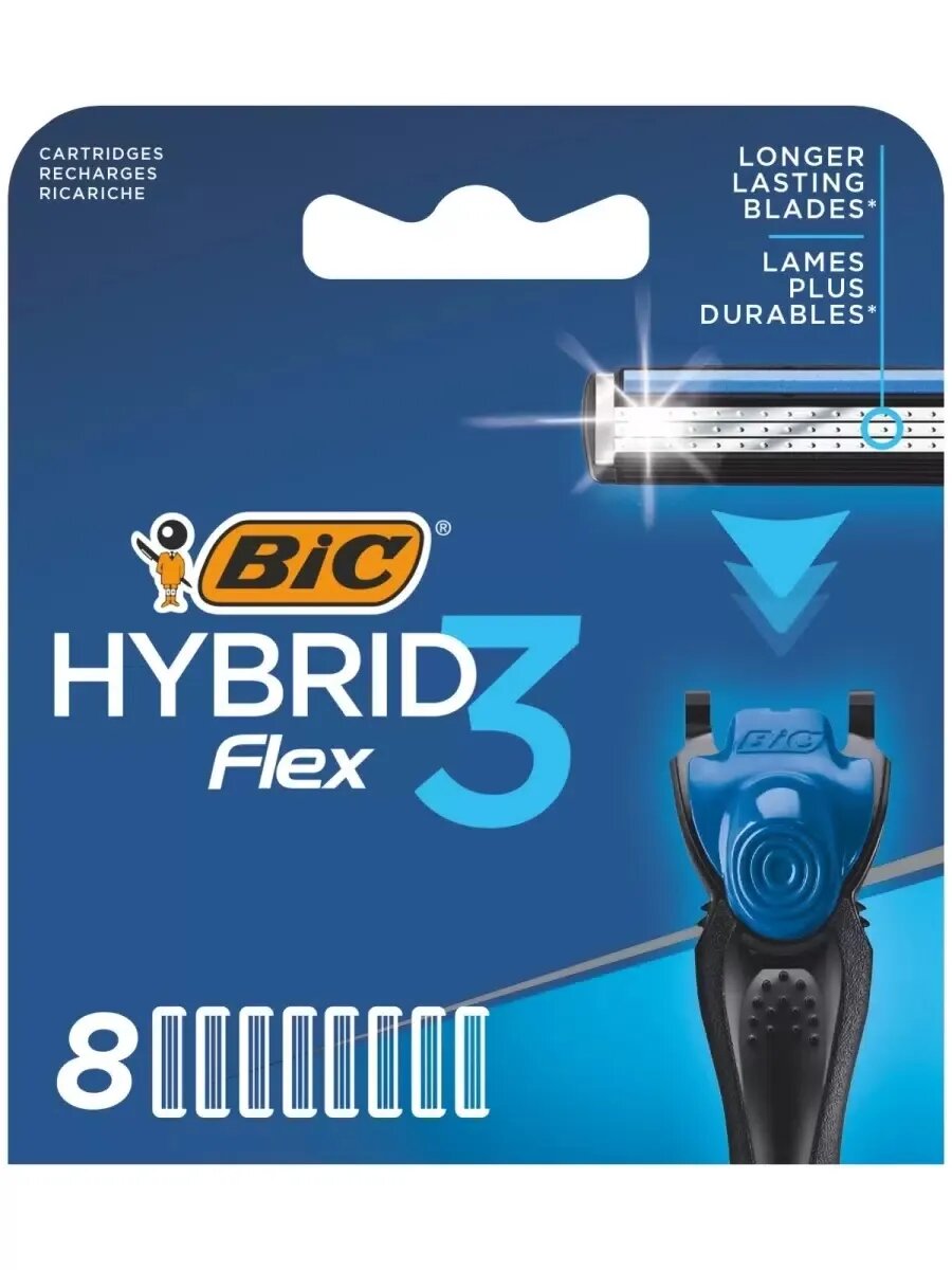 Сменные кассеты для бритья мужские BIC Flex 3 Hybrid, 8 шт.