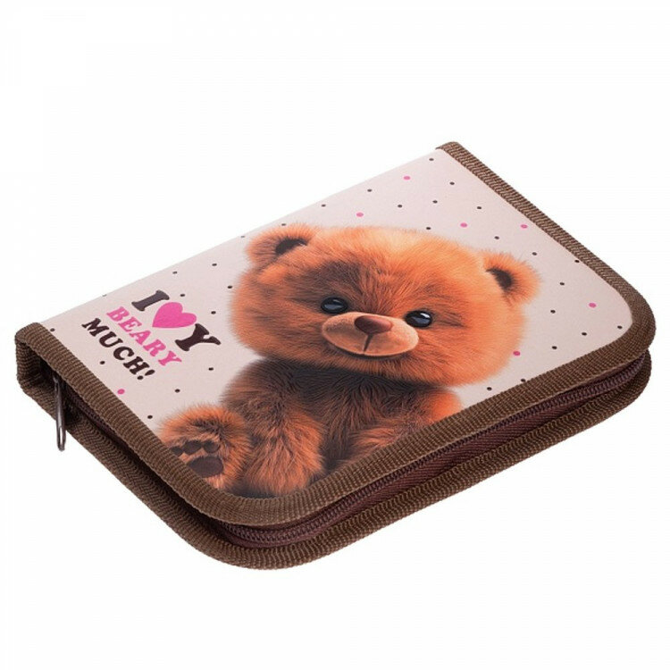 Пенал 1 отделение с откидной планкой (Hatber) Пушистый мишка 190х130мм матовая ламинация 3D лак с таблицей умножения арт. NPn_46079