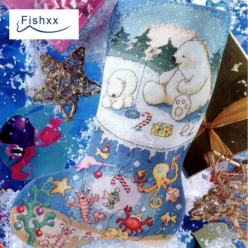 Набор для вышивки крестом Snow Christmas Socks, 14CT ткань