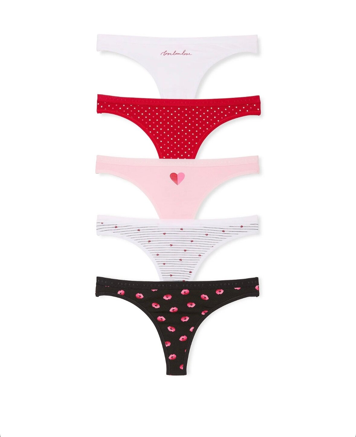 Трусы Victoria's Secret 5-Pack Stretch Cotton Thong Panties, комплект